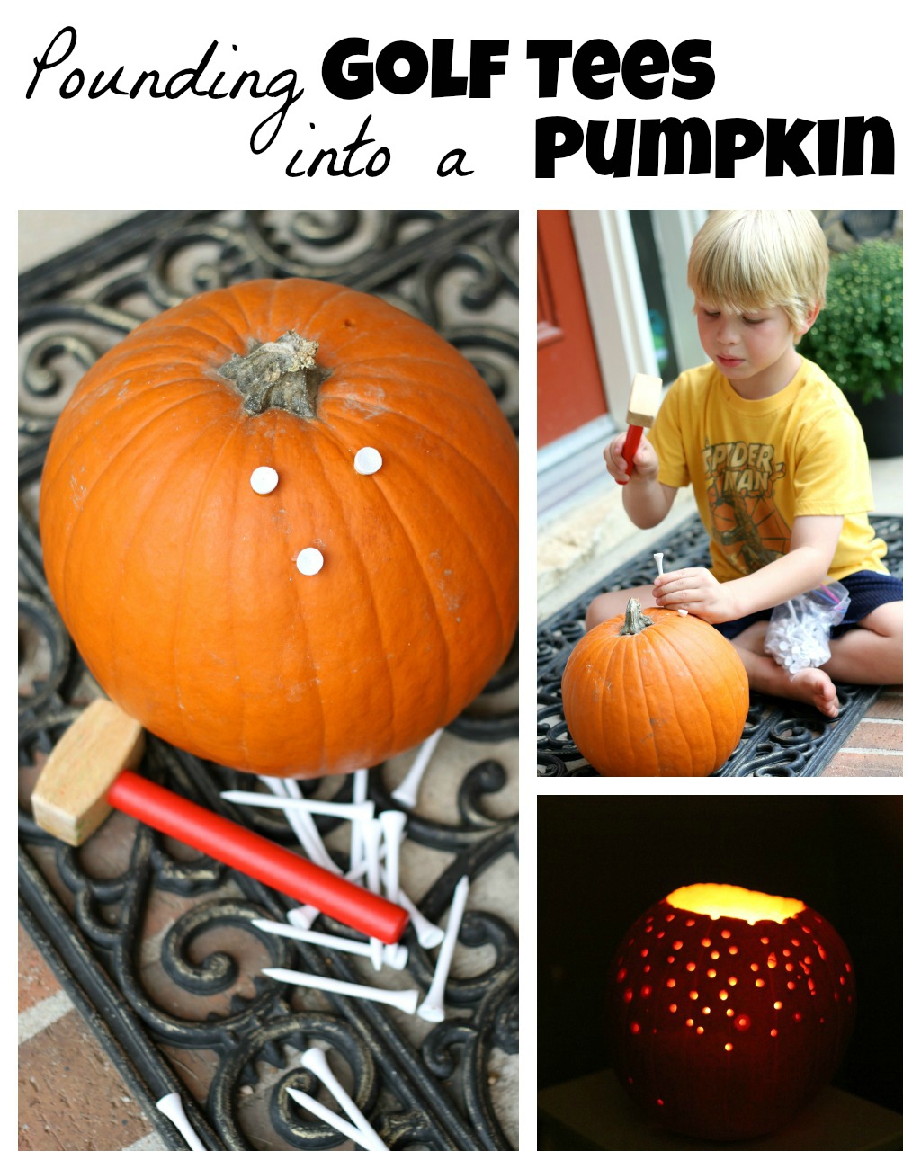 Pounding Golf Tees into a Pumpkin