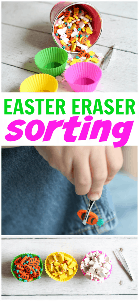 Easter Eraser Sorting with Tweezers - I Can Teach My Child!