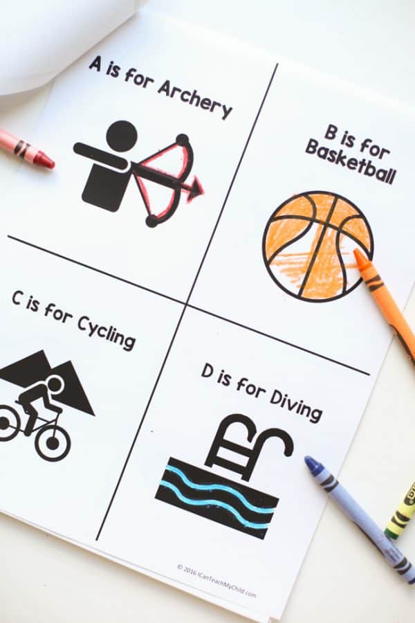 Summer Olympic Events Alphabet Coloring Book - I Can Teach My Child!