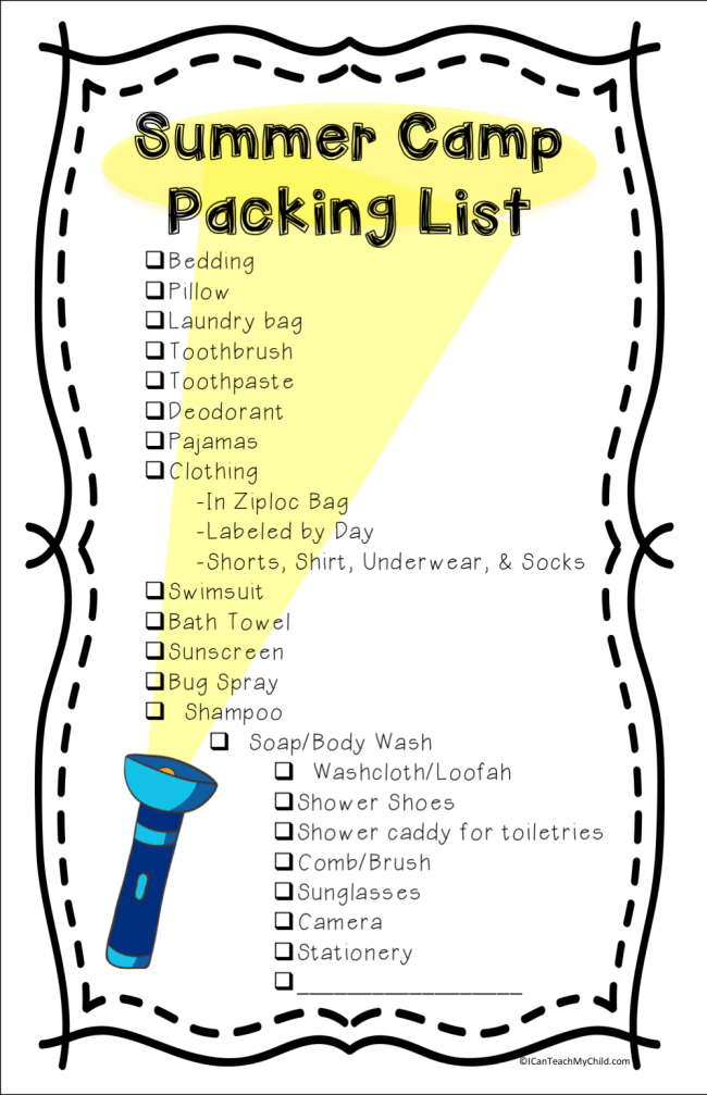 Summer Camp Packing List and Printable Hygiene Checklist - I Can Teach ...